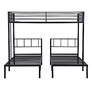 UBGO Triple Bunk Beds for Kids,Metal Triple Bunk Beds Twin Over Twin & Twin Bunk Bed Fame With Safety Guardrails and Ladders for 3,Three Twin Bunk Beds for Kids Teens Boys Girls, Space Saving,No Noise