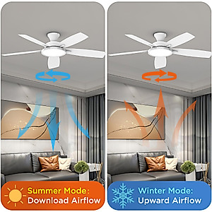 TALOYA 52 inch Ceiling Fans with Lights,Remote Control Multifunctional Quiet Fan with Three Color Temperature and Dimmable Light with Reversible Blades White