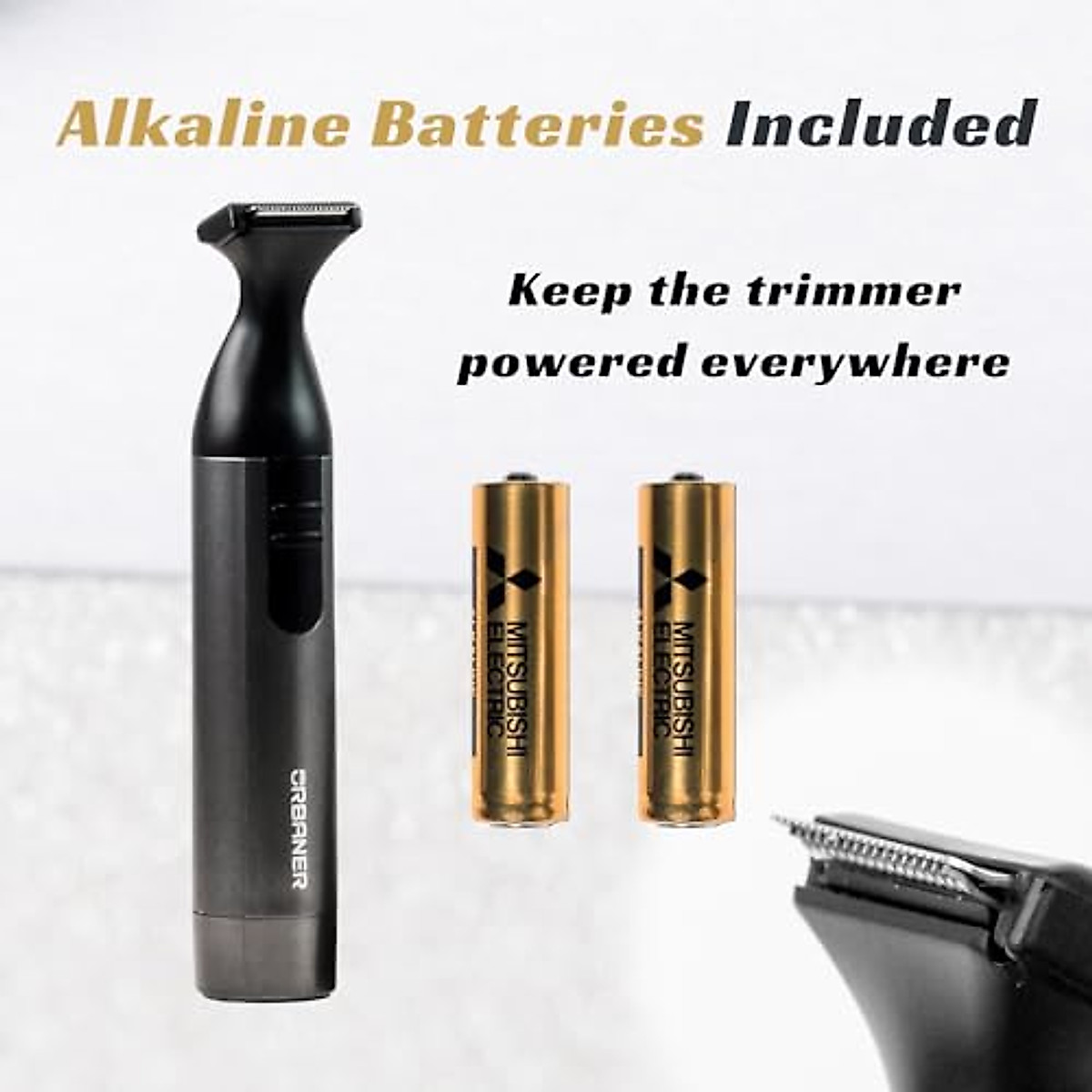 URBANER Mustache Edger, Battery Operated, Waterproof Compact Beard Trimmer for Men, Portable Clipper for Travel Grooming, Gift for Men, Length Adjustable, MB-042