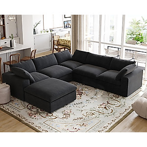 Cloud Modular Sectional Sofa for Livingroom,Large Down Filled Comfort Corner Sectional Sofa Couch with Ottoman,Wide Deep Seat Convertible Couches for Office Apartment,V Shaped,Black