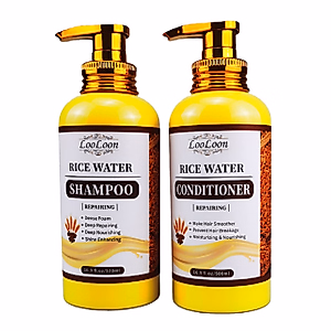 Looloon Rice Water Shampoo and Conditioner Set, 500ml (16.9 oz): Fermented Rice Water for Hair Growth, Moisturizing, Strengthening, and Damaged Hair Repair