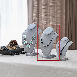 MOOCA 2 Pcs Linen Covered Wood Necklace Display Busts - Elegant Jewelry Chain Mannequins for Necklaces - 6 3/8 W x 4 1/4 D x 10 H in, Dim Grey