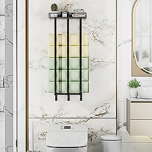 Ovicar Towel Racks for Bathroom - Wall Mounted Rolled Towels Storage with Metal Shelf & 3 Hooks,3 Bars Wall Towel Holder for Small Bathroom, Bath Towel Organizer (Black)