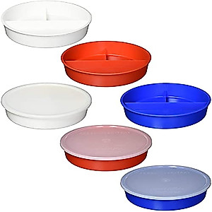 Sammons Preston - 40928 High-Sided Divided Dish, White, Break-Resistant & Lightweight Polypropylene Plastic, 10" Diameter, 1.75" High Vertical Sides & 7/8" Section Dividers, Includes Lid for Travel & Storage