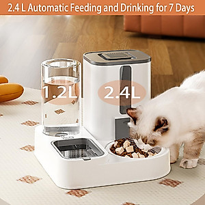 Automatic Cat Feeder with Food Dispener and Water Dispener,Big Capacity Gravity Automatic Pet Feeding & Watering Dispenser Supplies for Small Dog and All Types of Cats.