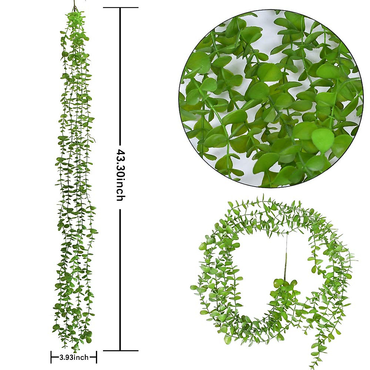 Wellindecor 2 Pcs Artificial Hanging Eucalyptus Leaves Faux Hanging Vines Greenery for Home Indoor Outdoor Garden Wedding Décor (Green), 43.30 × 3.93 inch