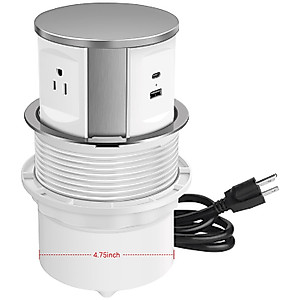 HHSOET 4-3/4 Inch Extra Large Pop Up Outlet for Countertop, Large Round Pop-up Power Strip with USB C Port for Kitchen Counters, in Desk Grommet Outlet Center with 3 Outlet and USB Ports.