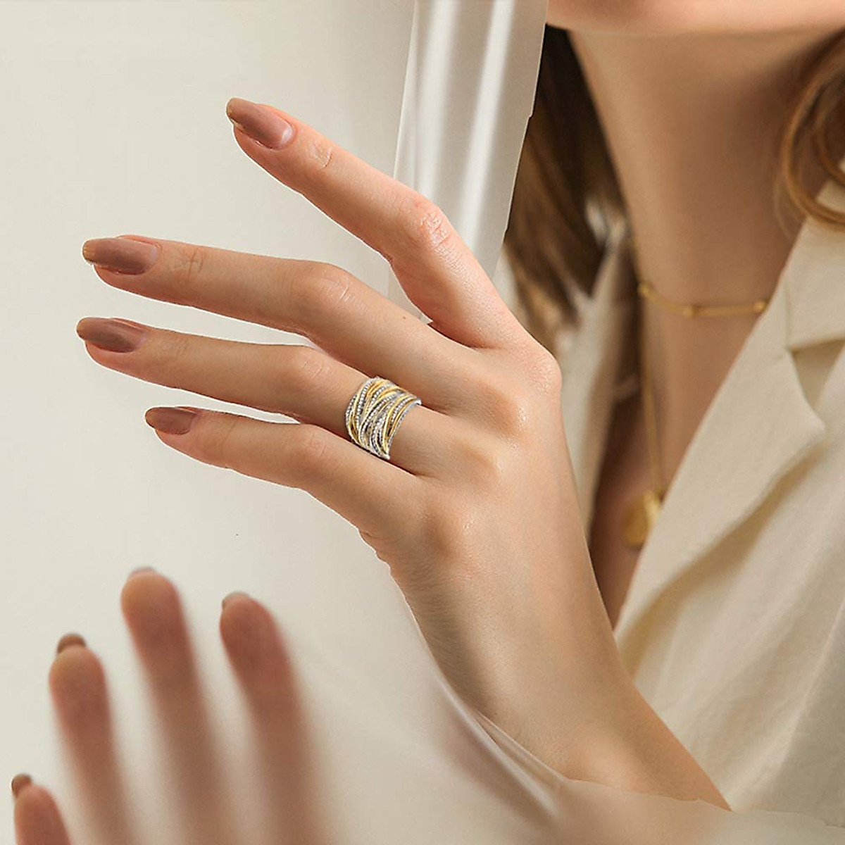 CASDAN 4Pcs Intertwined Crossover Statement Ring for Women Fashion Wrap Chunky Rings Twine Twisted Cable Wide Statement Band Ring for Men, Size 9