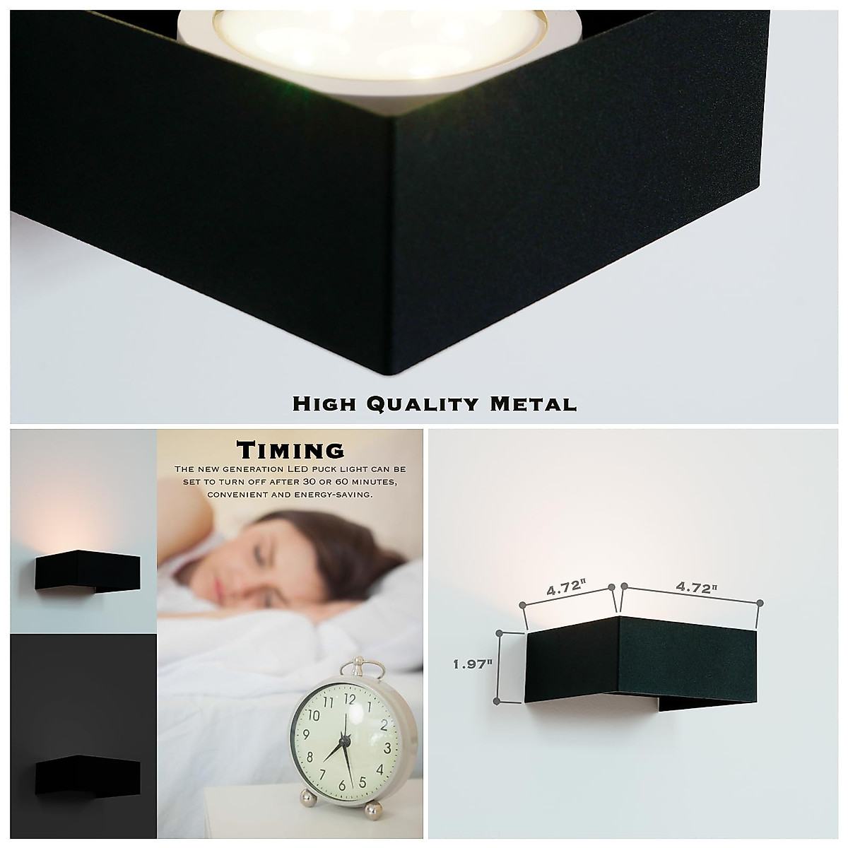 HEQIQEH Set of 2 Modern Style Battery Operated RGB Sconces, Indoor Up and Down LED Wall Lamp with Remote Control, Black Metal Dimmable Cordless Wall Lighting Fixtures for Corridor, Hallway, Galleries