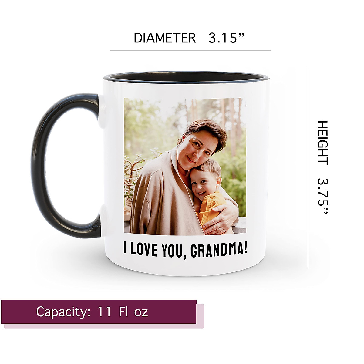 HomeBee Personalized Coffee Mug | Custom Photo Text or Logo Ceramic Mug | Customized 11 Oz Tea Cup – Unique Gift for Men & Women | Taza Personalizadas Design with Picture and Words | White – Black