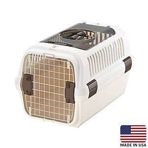 Richell Double Door Pet Carrier Medium, Travel Carrier for Small Dog and cat, up to 17.6 lbs., White/Beige (80024)