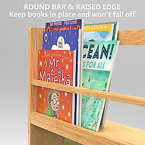 Purbambo Kids Bookshelf Wall Mounted, 4 Tier Bamboo Book Shelf, Kids Books Storage Rack for Bedroom, Living Room, and Classroom