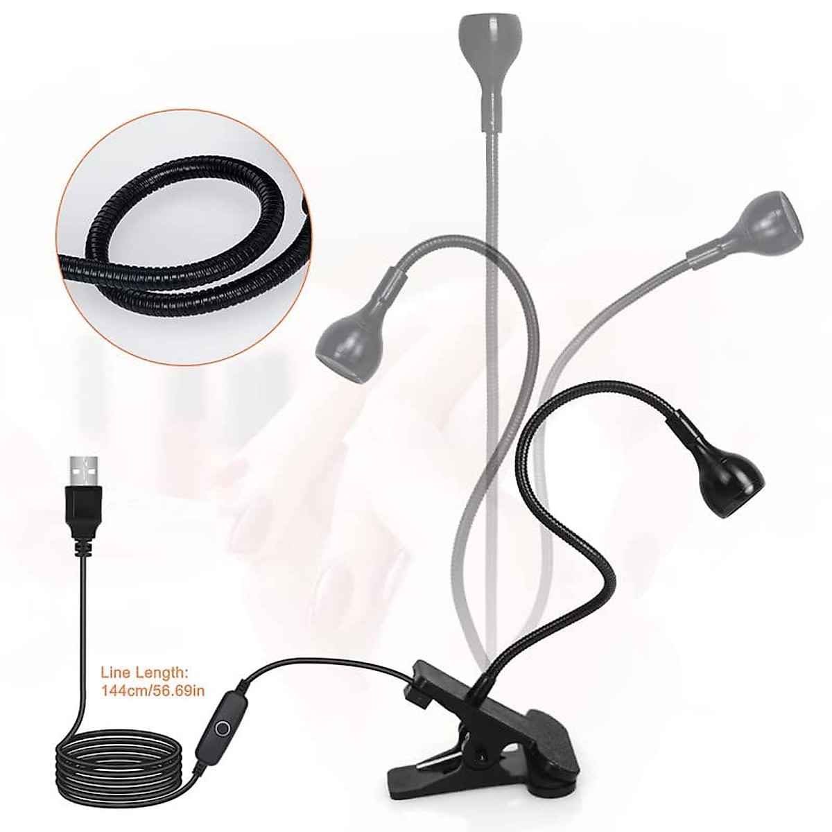 mlogiroa UV Light for Gel Nails, 3W Gel Nail Lamp, Mini Led Nail Polish Lights with Gooseneck, Portable Clamp UV Light with USB Charge Lamp for Salon