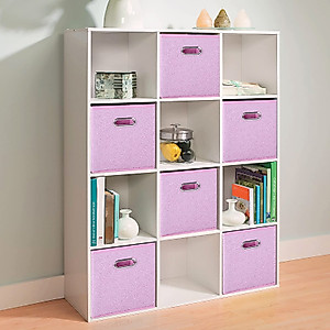 ANMINY 3PCS Storage Cubes Set Romantic Rose Print Large Storage Bins Boxes Baskets Non-Woven Fabric with Handles Desktop Closet Shelf Foldable Organizer Container for Home Office 11"x 11"x 11" - Pink