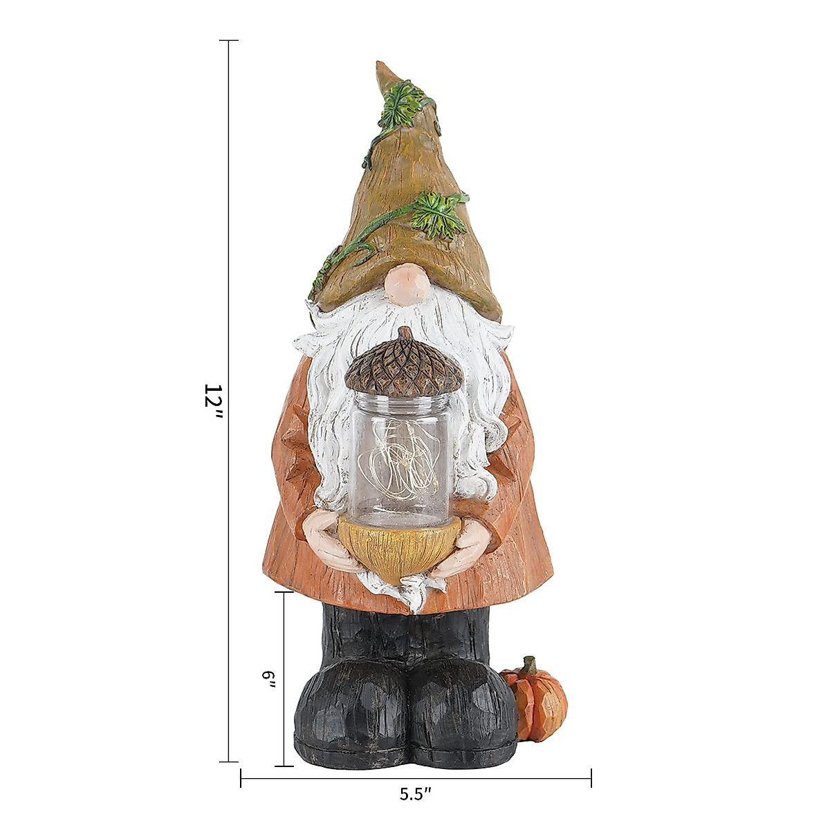 Topadorn Fall Garden Gnome Statue,Autumn Gnome Figurine with Fruit Grape Light on Hand for Fall, Thanksgiving House, Lawn Decor