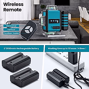 Seesii laser level,16 Lines Green Electronic Self Leveling Tool 4D Four-Plane Leveling and Alignment Line Laser Level Outdoor Pulse Mode-Rechargeable Battery, Portable Toolbox LL110