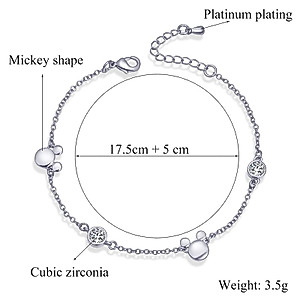 CHENLUER Fashion Cute Mickey Lucky Bracelet for Women Gold Silver Plated Adjustable Charm Handmade Jewelry Gift (White)