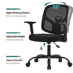 TOPDRGN Office Computer Desk Chair, Ergonomic Mesh Rolling Work Swivel Chairs Adjustable Cute Task Chair with Lumbar Support for Small Space Home Office,Study,Student,Adults and Teens (Black)