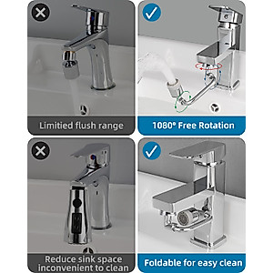Hibbent 1080° Rotatable Faucet Extender, Swivel Faucet Aerator, Metal Faucet Attachment Dual Function Kitchen Bathroom Sink Sprayer Attachment for Gargle/Eye/Face Washing 15/16'' Male Thread
