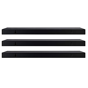 Kiera Grace Set of Three Maine Simple & Classic Decorative Engineered Wood Floating Wall Shelves for Home, Room, & Office, 24" L x 4.75" W x 3" H, Black