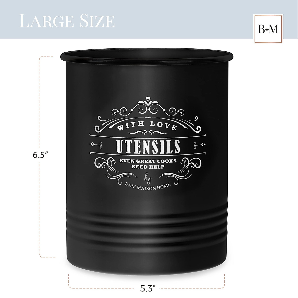 Baie Maison Large Kitchen Utensil Holder for Countertop - Farmhouse Kitchen Tools Storage Organizer Utensil Crock - Black Cooking Utensil Holder for Kitchen Counter - Utensil Caddy Jar Spatula Holder