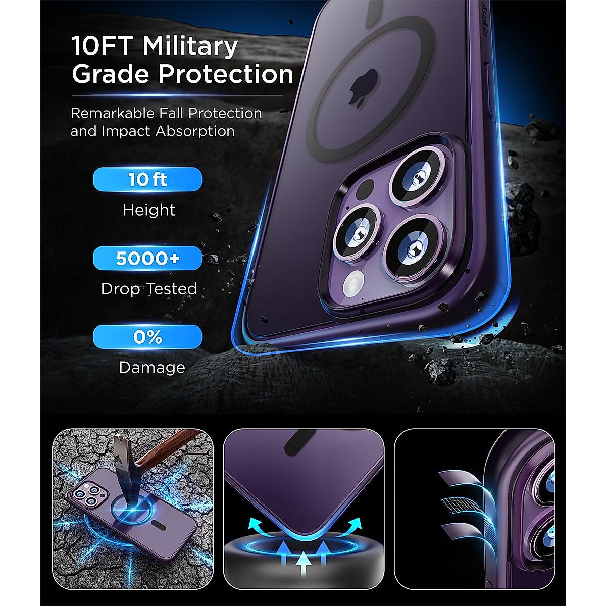 Asukin for iPhone 14 Pro Case, Strong Magnet-Compatible with MagSafe, Shockproof Military-Grade Protection, Slim Mag Safe Thin Bumper Phone Cover 6.1 in for Apple 14pro (Matte Purple)