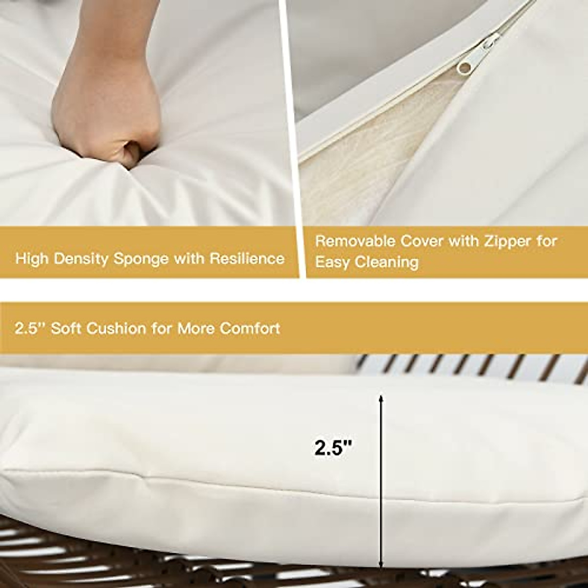 OBIOZZ Patio Furniture Set 3PCS Patio Rattan Bistro Set Cushioned Chair Glass Table Deck White Patio Set, Ideal for Your Backyard, Balcony, Garden for Backyard Porch