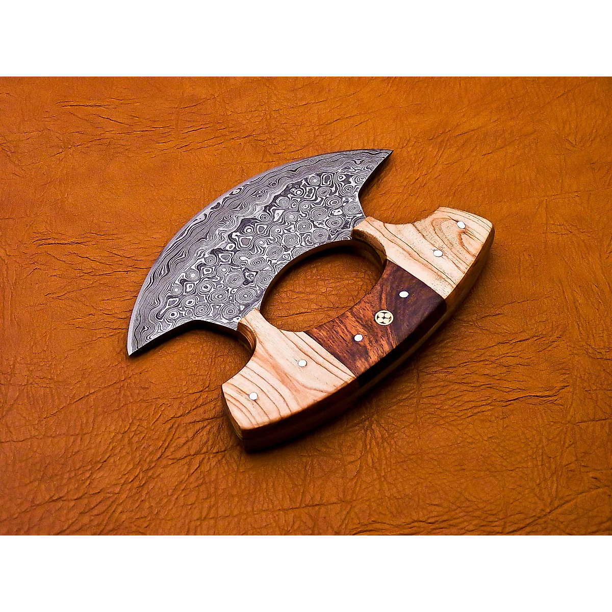 Handmade Damascus Chef Kitchen Ulu Knife Making Custom 100% Handmade Damascus Steel Handle Koa Wood with Leather Sheath B41
