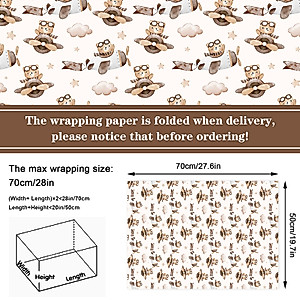JarThenaAMCS 12 Sheet Baby Shower Wrapping Paper -Not Roll- Cute Brown Bear Gift Wrap Paper Folded Flat Watercolor Art Paper for DIY Crafts Gift Wrapping