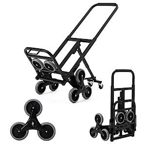 Stair Climbing Cart, 330 LB Climber Hand Truck Dolly with Adjustable Handle, Portable Folding Dolly Cart for Stairs, Stair Climbing Dolly Hand Carts with 10 Wheels for Shopping Moving Office Use