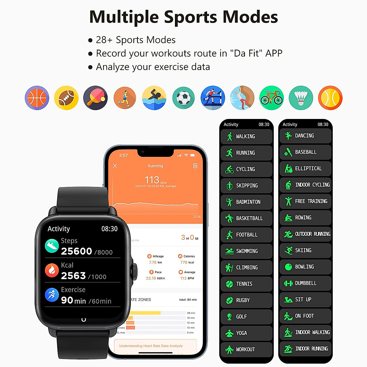 VAOYAO Smart Watch Fitness Tracker for Men Women, 1.69" Full Touch Screen with Heart Rate Monitor, Sleep Tracker, Step Counter, Message Call Reminder, Smartwatch for Android Phones iOS, Black