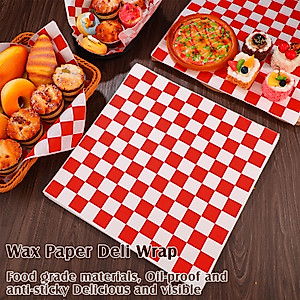600 Pcs Sandwich Wrapping Paper Sheet 15x15 Checkered Food Wax Paper Sheets Parchment Paper Basket Liner Grease Restaurant Supplies for Wrapping Bread Burgers Food Serving (Red)