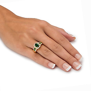 PalmBeach Jewelry Yellow Gold-Plated Emerald Cut Simulated Emerald or Red Ruby and Cubic Zirconia Halo Ring Size 8