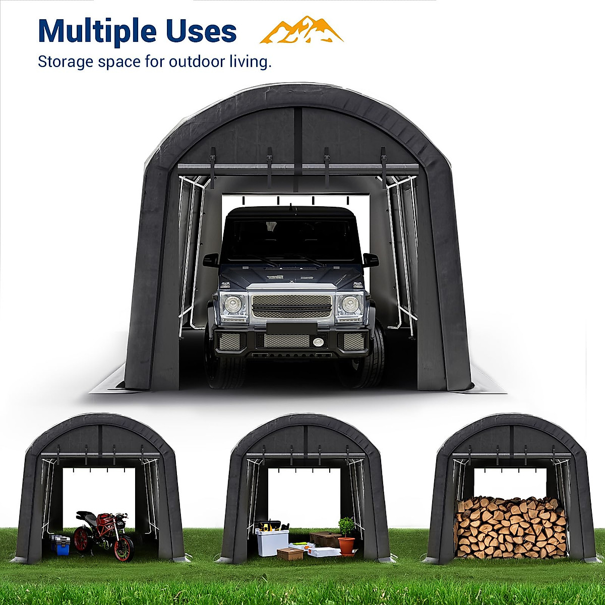 UDPATIO 10' x 20' Heavy Duty Carport, Round Style Portable Garage, Thick Shelter Storage Canopy Tent with All-Steel Metal Frame and Sunshade Waterproof Anti-Snow Carport for Car, Truck, SUV