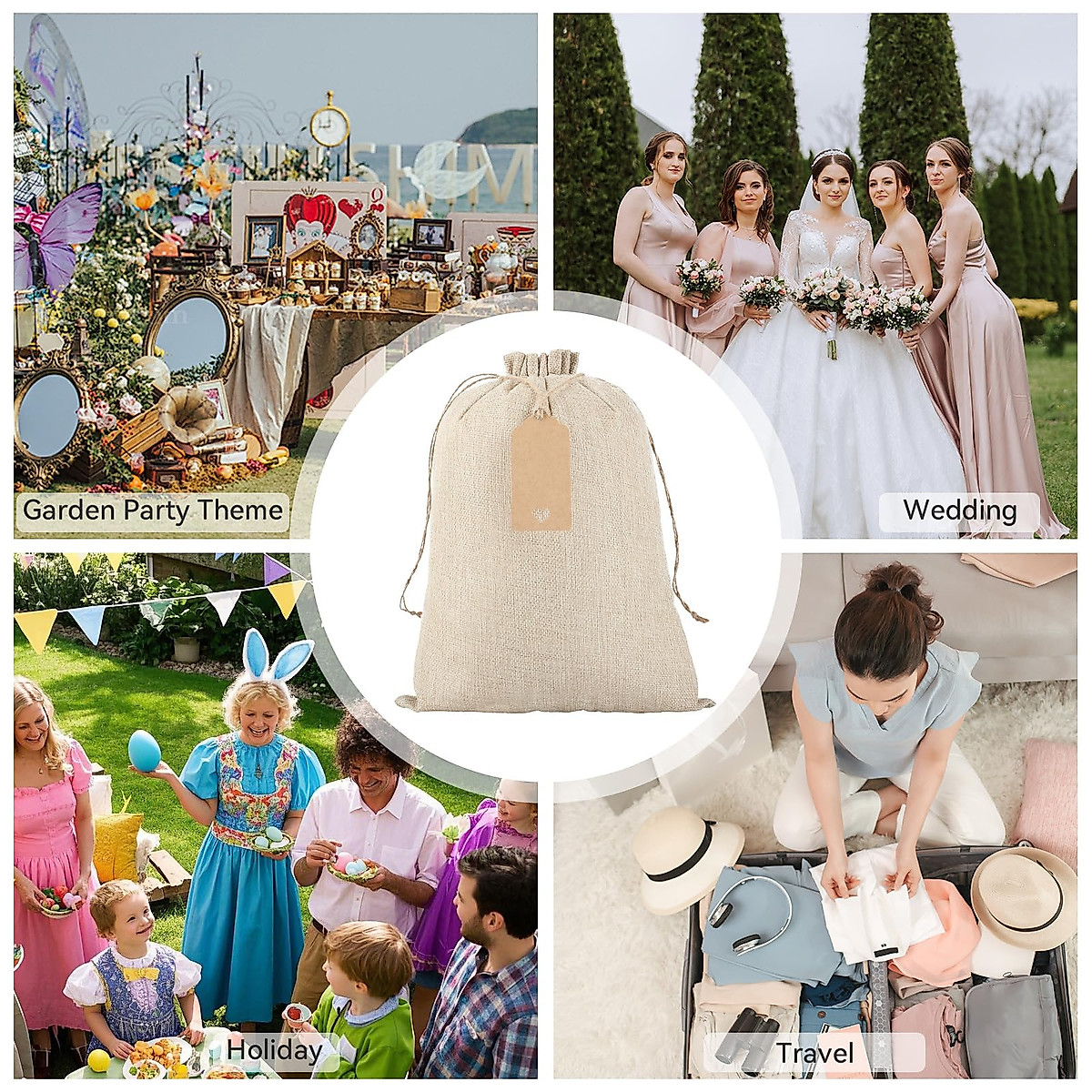 Tapleap Burlap Bags with Drawstring, 10"x14" Burlap Favor Sacks (Lot of 10) for Wrapping Gifts, Birthday, Wedding, Theme Parties or Household Use