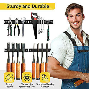 8” Magnetic Tool Holder with Rubber Protection, 4 Pack Magnetic Strips Heavy Duty Tool Magnet Bar, Storage Organizer Magnetic Tool Holder Strip for Garage Shop Wall Workbench Screwdriver Wrench Pliers