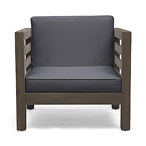 GDFStudioe Outdoor Acacia Wood Club Chairs with Cushions (Set of 2), Gray Finish and Dark Gray
