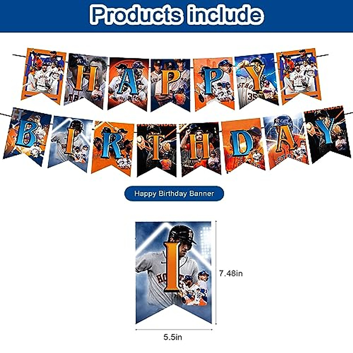 Astros Baseball Birthday Party Decorations ,Astros Baseball Birthday Party Favor with Banner, Ballons,Cake Topper, Cupcake Toppers for Boys Girls Fans Baseball Party Supplies