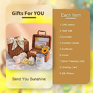 RYANDYPE Birthday Basket Gifts for Women, Sunflower Valentine's Day Gifts, Self Care Sunshine Gift Basket for Friend Sister