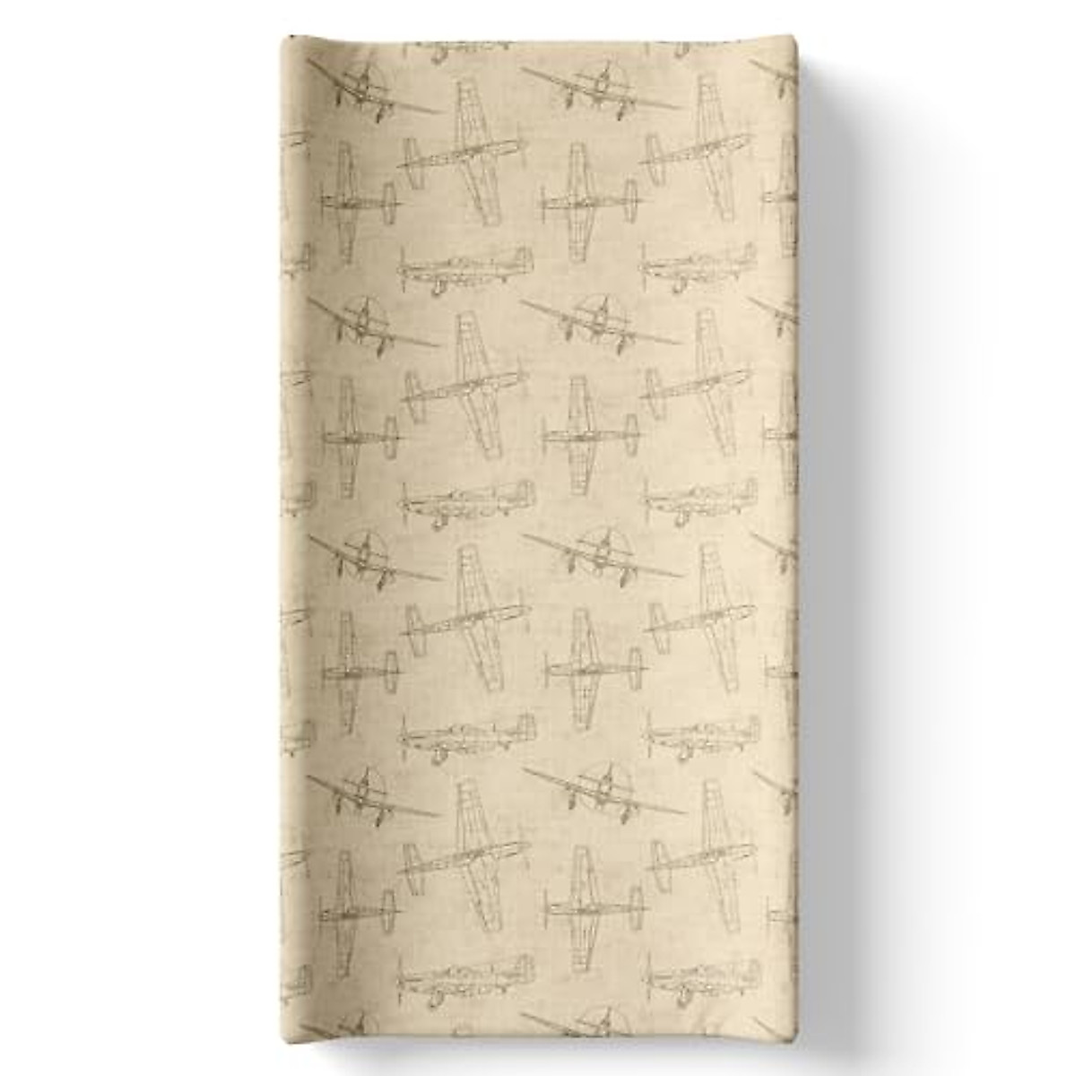 Glenna Jean Airplane Diaper Changing Pad Cover, Tan Brown Flying Aviation Baby Boy Nursery, Soft Cotton Infant Changing Pad Cover, Fits Standard Changing Pads, Vintage Airplane Design