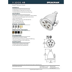 Speakman, Polished Brass S-2005-HB-PB Hotel Anystream High Pressure 2.5 GPM Adjustable Shower Head
