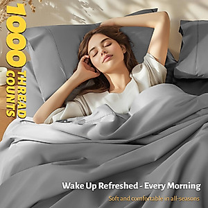 Shilucheng 100% Egyptian Cotton King Size Sheets Set - 1000 Thread Count，Luxury Cotton Bed Sheets，Breathable & Cooling Bedding and Pillow Cases, 16 Inch Deep Pocket - 4 Piece (King, Grey)