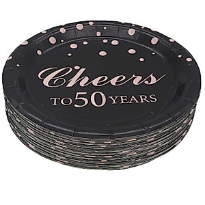 Pandecor Rose Gold 50th Birthday Party Supplies 50PCS Disposable Paper Plates 7 Inch Dessert Plates for 50 Years Anniversary Party