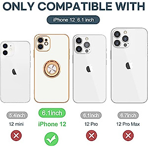 Hython Case for iPhone 12 Case with Ring Stand [360° Rotatable Ring Holder Magnetic Kickstand] [Soft Microfiber Lining] Plating Rose Gold Edge Shockproof Protective Phone Cases Cover for Women, White