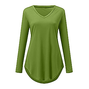 Womens Casual Long Sleeve Tunic Shirts Round Neck Button Side Blouses Tops Womens Tops Dressy Casual 3/4 Sleeve V Neck Green