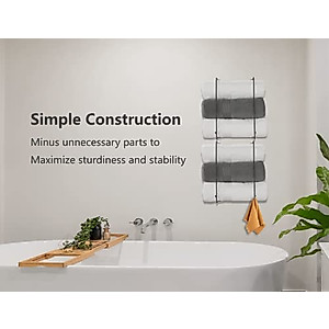 2 Set Towel Rack Holder, Wall Mounted Metal Towel Shelf with Hooks, Minimalist Design Storage Organizer for Towels, Washcloths, Hand Towels, Linens, Yoga Mat, Ideal for Bathroom, Spa, Salon Black