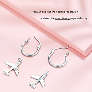 Mom Gifts Airplane Earrings for Women Aircraft Jelwery 925 Sterling Silver Hoop Earrings, Best Gifts for Stewardess Flight Attendants Pilots (Hoop Earrings)