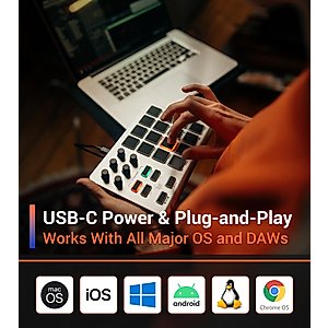 Xjam Professional MIDI Pad Controller - Ultra-Portable Aluminum Frame MIDI Drum Pad with 16 Beat Pads and 6 Assignable Knobs, Beat Machine for Melodic Samples, Plug & Play on iPad, iPhone, Mac, PC