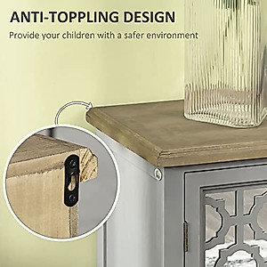 HOMCOM Farmhouse Sideboard Buffet Cabinet, Kitchen Storage Cabinet, Accent Cabinet with Double Glass Doors and Solid Wood Countertop for Kitchen, Living Room, Gray