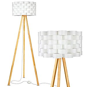 Brightech Bijou LED Floor Lamp, Standing Lamp for Bedroom Reading, Tripod Lamp for Living Rooms & Offices, Great Living Room Décor, Bohemian & Vintage Tall Lamp With Soft Light Bulbs - Natural Wood
